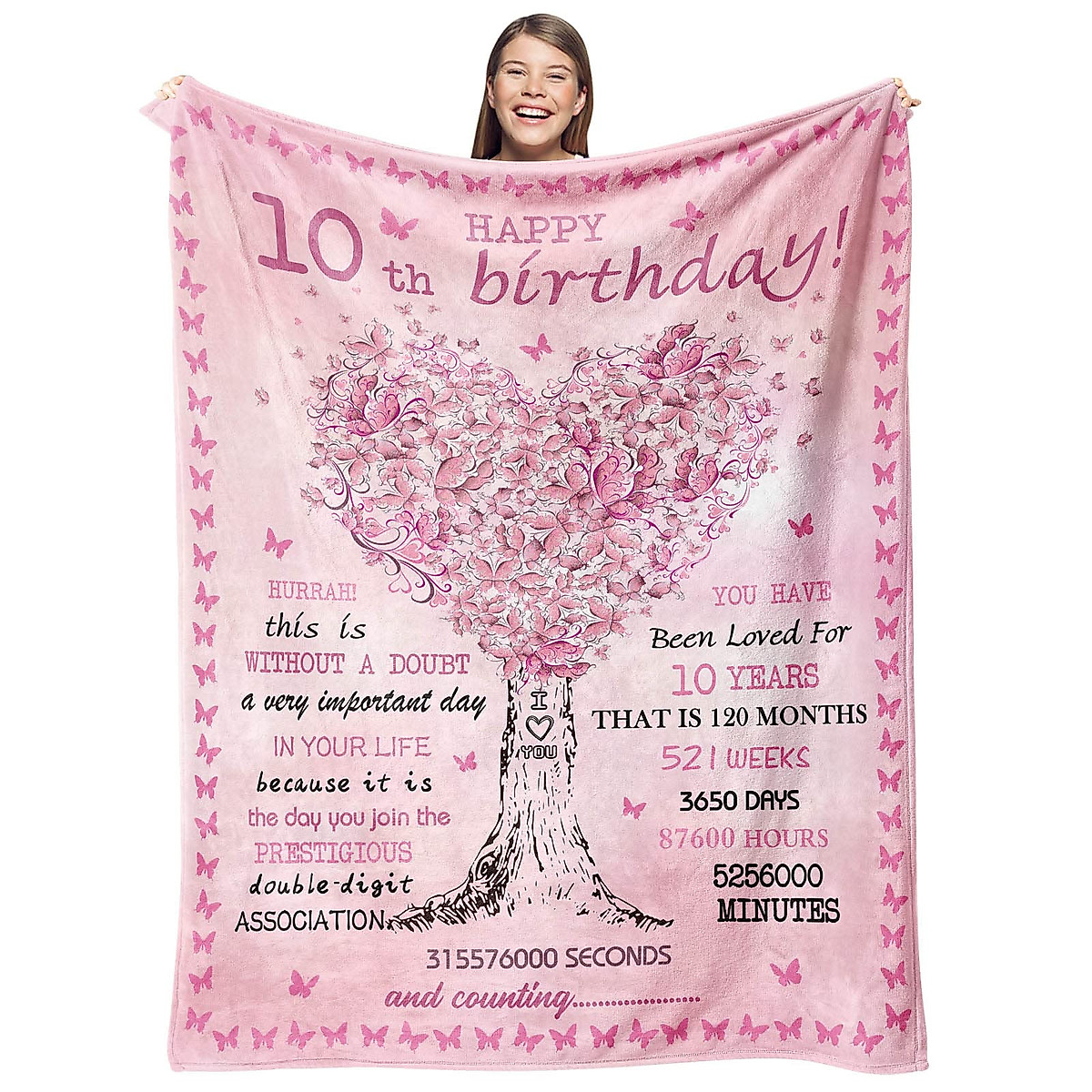 Gevuto 10 Year Old Girl Birthday Gifts Blankets,10th Birthday Decorations for Girl Throw 50"X60", Best Gifts for 10 Year Old Girls, Double Digits Birthday Gifts for 10 Year Old Girls, Teen Girl Gifts