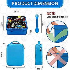 MAISON HUIS Bento Lunch Box for Kids With 8oz Soup Thermo, Leakproof Lunch Compartment Containers with 4 Compartment Bento Box, Thermo Food Jar and Lunch Bag, BPA Free,Travel, School(Monster Truck)