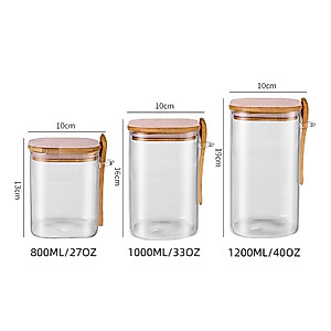 LYCVVVGS Set of 4 Glass Jar With Airtight Lid and Spoon, Glass Canisters for Kitchen, Pantry Organization, BPA Free, Glass Storage Container for Coffee Bean, Spices, Cereal, Tea etc. (Square 800ML*4)