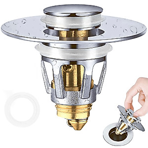 𝐁𝐚𝐭𝐡𝐫𝐨𝐨𝐦 𝐒𝐢𝐧𝐤 𝐒𝐭𝐨𝐩𝐩𝐞𝐫 Pop Up, Universal Spring Core 1.1~1.5” Drain Holes, Washbasin Water Head Leaking Stopper, Stainless Steel Bounce Core Push-Type Converter, Silver