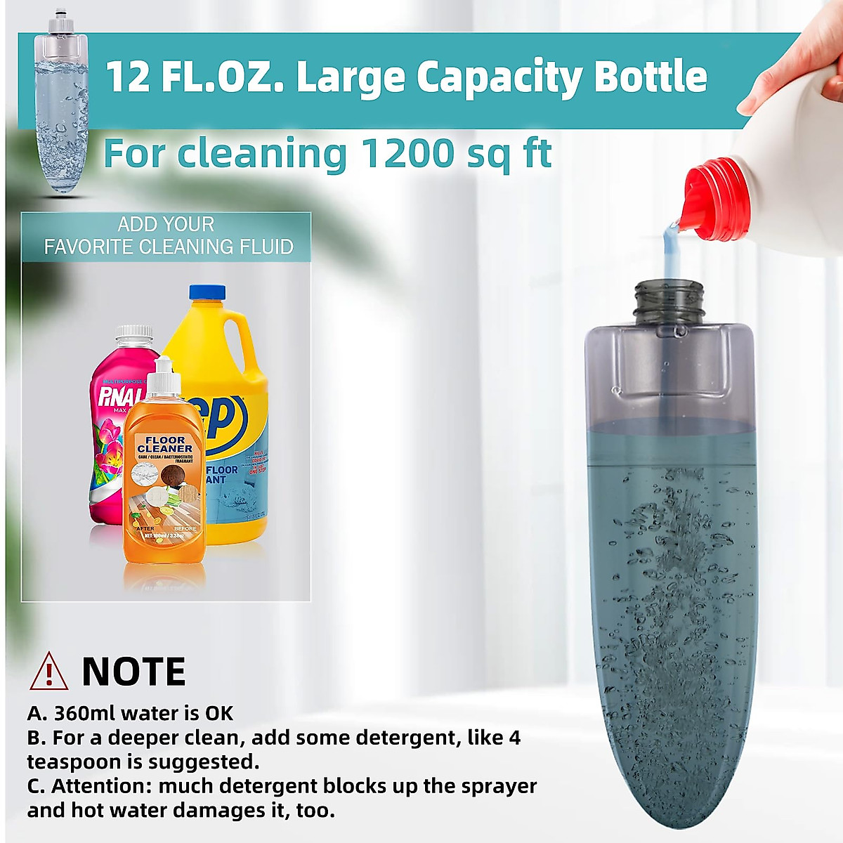 Microfiber Spray Mop for Floor Cleaning Wet Dry, Home Kitchen Hardwood Floor 360° Spin Flat Dust Mops with 12 FL.OZ. Refillable Bottle Include 4 Microfiber Reusable Pads 1 Scrubber and 1 Mop Holder