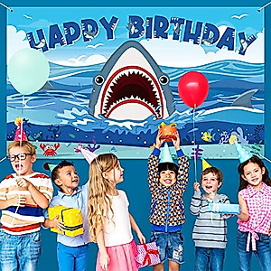 Shark Party Decorations Backdrop Banner, Shark Birthday Decorations Under The Sea Shark Zone Photography Background for Boy Girl Shark Sea Theme Party Supplies Baby Shower, 72.8 x 43.3 Inches