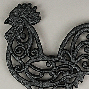 Set of 3 Black Cast Iron Farm Animal Kitchen Décor Trivets Rooster Pig and Cow Decorative Wall Hanging Art 9 Inches Long Farmhouse Style Table Accents