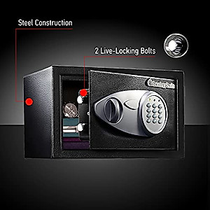 SentrySafe Security Safe with Digital Keypad Lock, Steel Safe with Interior Lining and Bolt Down Kit, California DOJ Certified for Firearm Storage, 0.58 Cubic Feet, 8.7 x 13.8 x 9.7 Inches, X055