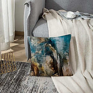 Emvency Set of 2 Throw Pillow Covers Modern Abstract Messy Turquoise Black and Brown Retro Painting Decorative Pillow Cases Home Decor Standard Square 18x18 Inches Pillowcases