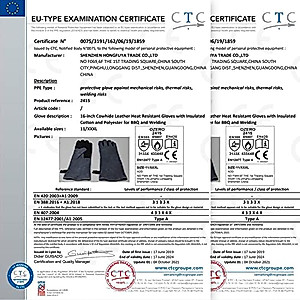 932℉ Grill BBQ Gloves 16-inch Heat Resistant Leather Forge Welding Glove with Flame Retardant Long Sleeve and Insulated Lining for Men and Women Black-Gray