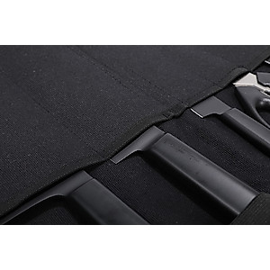 Heavy Duty Waxed Canvas, Multi-Purpose Knife Case With 5 Slots, Durable Handle, Elastic Band (Black)