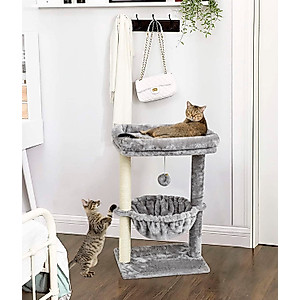 SYANDLVY Small Cat Tree for Indoor Cats, Activity Cat Tower with Scratching Post for Kittens, Cat Bed & Furniture with Basket & Hanging Ball for Play Rest