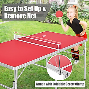 Goplus Foldable Ping Pong Table, 100% Preassembled, Portable Table Tennis Table Game Set with Net, 2 Table Tennis Paddles and Ping Pong Balls for Indoor Outdoor Use (Red-60'')