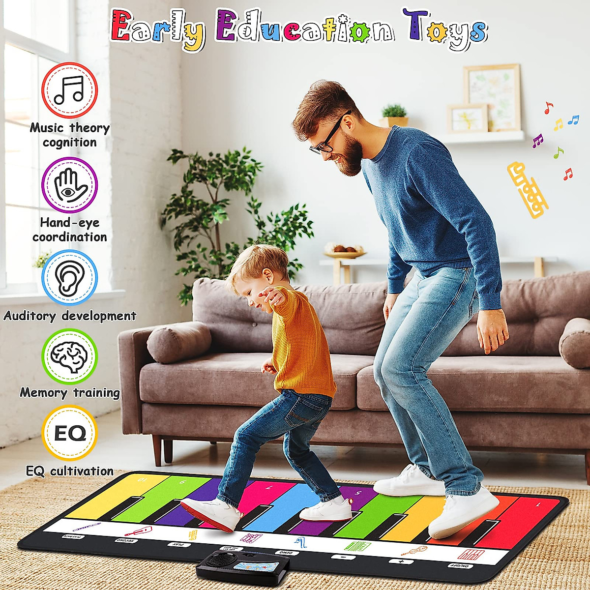 Piano Mat, TWFRIC Toddler Piano Mat with 38 Music Sounds Floor Piano Music Keyboard Baby Musical Developmental Toys Learning Educational Toys for 1 2 3 4 5 Year Old Girls Boys Birthday
