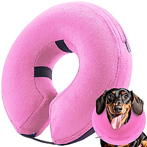 infisu Inflatable Dog Cone Collar (M Size), Soft Blow-up Protective Recovery Dog Collar, Pet Donut Cone Collar, Comfy E-Collar After Surgery for Medium Dog to Prevent Biting Scratching, Pink