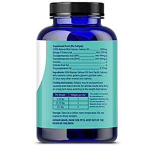 Omega 3 Fish Oil for Small Dogs & Cats - Pet Fish Oil Supplement with DHA & EPA Fatty Acids for Healthy Skin and Coat - Improves Shedding & Relieves Dry, Itchy Skin - 500mg - 120 Capsules