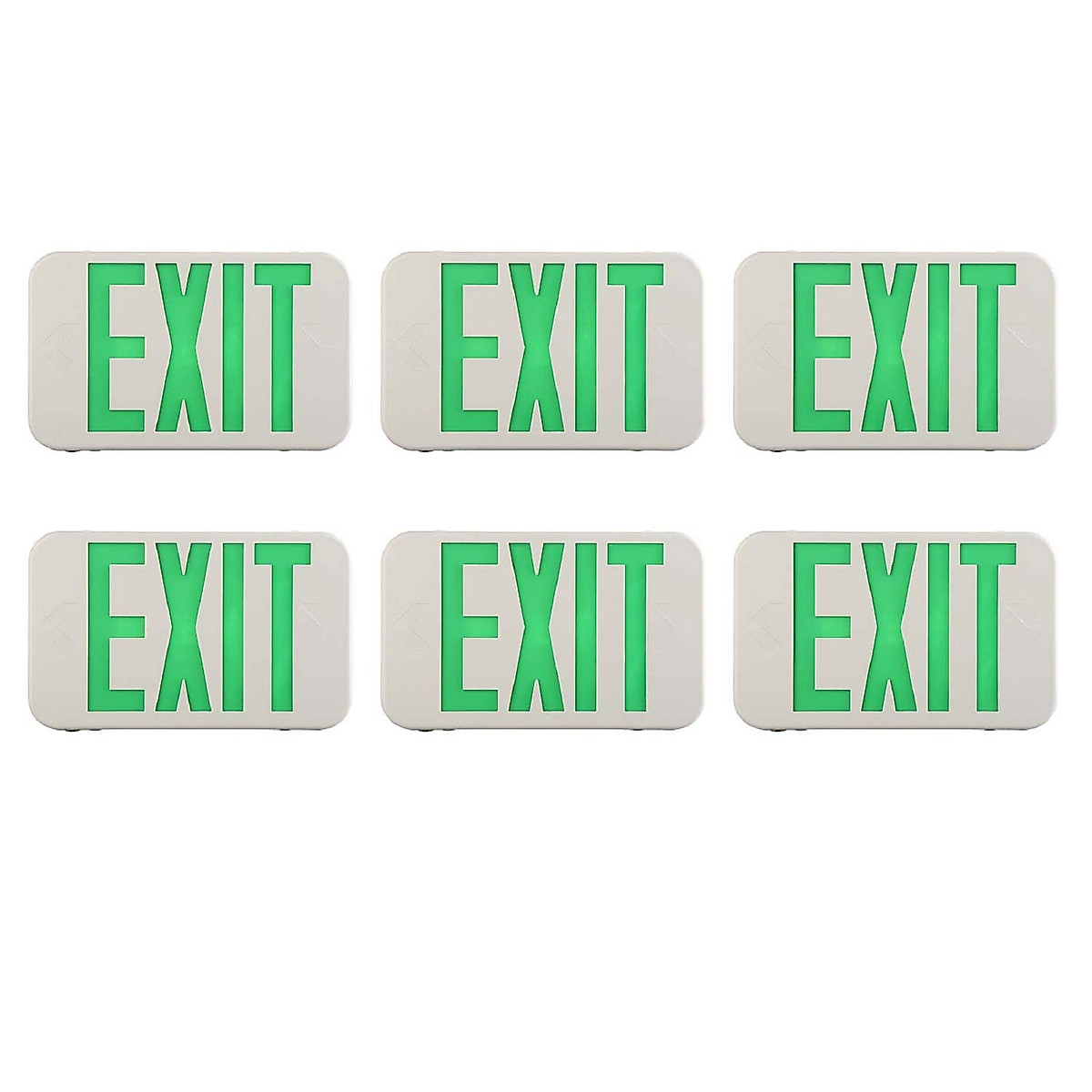 SPECTSUN 6PACK LED Exit Sign with Battery Backup,Green Exit Light-Hardwired Combo Exit Sign,120V/277V Wired Exit Sign with Arrow,Wall Mount/Ceiling Exit Sign White,Emergency Fire Exit Light Corded