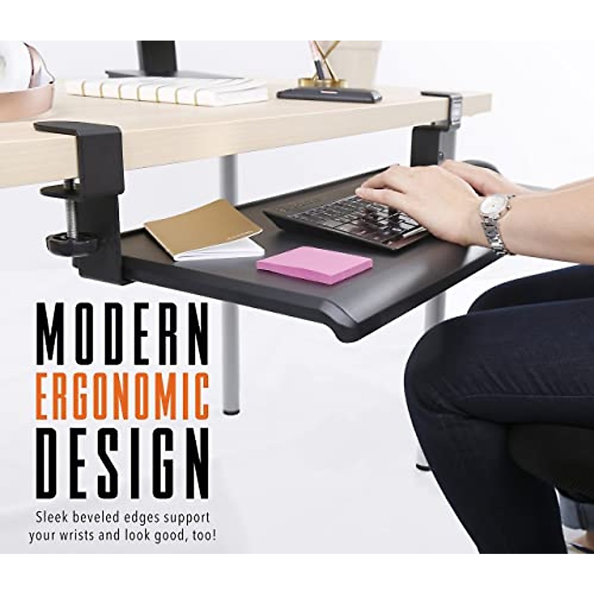 Stand Steady Easy Clamp-On Keyboard Tray - Extra Large Size - No Need to Screw Into Desk! Slides Under Desk - Easy 5 Min Assembly - Great for Home or Office!