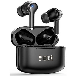 YHT Bluetooth 5.2 Wireless Earbuds, Clear Call Noise Cancelling with 4 Microphones Wireless in Ear Headphones, LED Power Display HiFi Stereo Sound Earphones Compatible for iPhone Android, Black