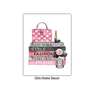 African Americans Wall Decor - Black Wall Art - Glam Wall Art - Designer Perfume, Handbags Shoes - High Fashion Design Set - Pink Glamour Luxury Couture Wall Decor for Women, Girls Bedroom, Teens Room
