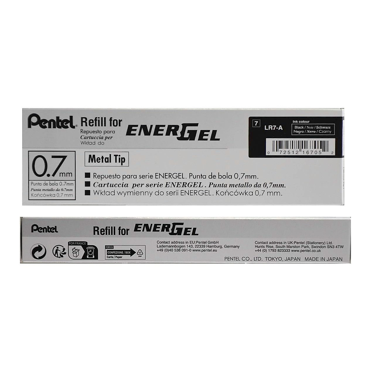 Pentel Refill Ink for BL57/BL77 EnerGel Liquid Gel Pen, Box of 12, 0.7mm, Metal Tip, Black Ink (LR7-A-12)