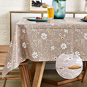 Fall Vinyl Waterproof Tablecloth, Rectangle Plastic PVC Oilcloth Tablecloths Wipeable Table Cloth Cover for 6 Foot Folding Tables, Kitchen, Dining Room Table, Crafting Tan Floral, 54 x 72 Inch