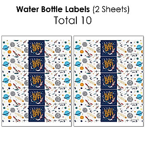 Big Dot of Happiness Blast Off to Outer Space - Mini Wine Bottle Labels, Wine Bottle Labels and Water Bottle Labels - Rocket Ship Baby Shower or Birthday Party Decor - Beverage Bar Kit - 34 Pieces