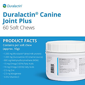 PRN Pharmacal Duralactin Canine Joint Plus - Joint Health Supplement for Dogs & Puppies to Support Healthy Cartilage Levels & Joint Function While Helping Manage Soreness - 60 Soft Chews