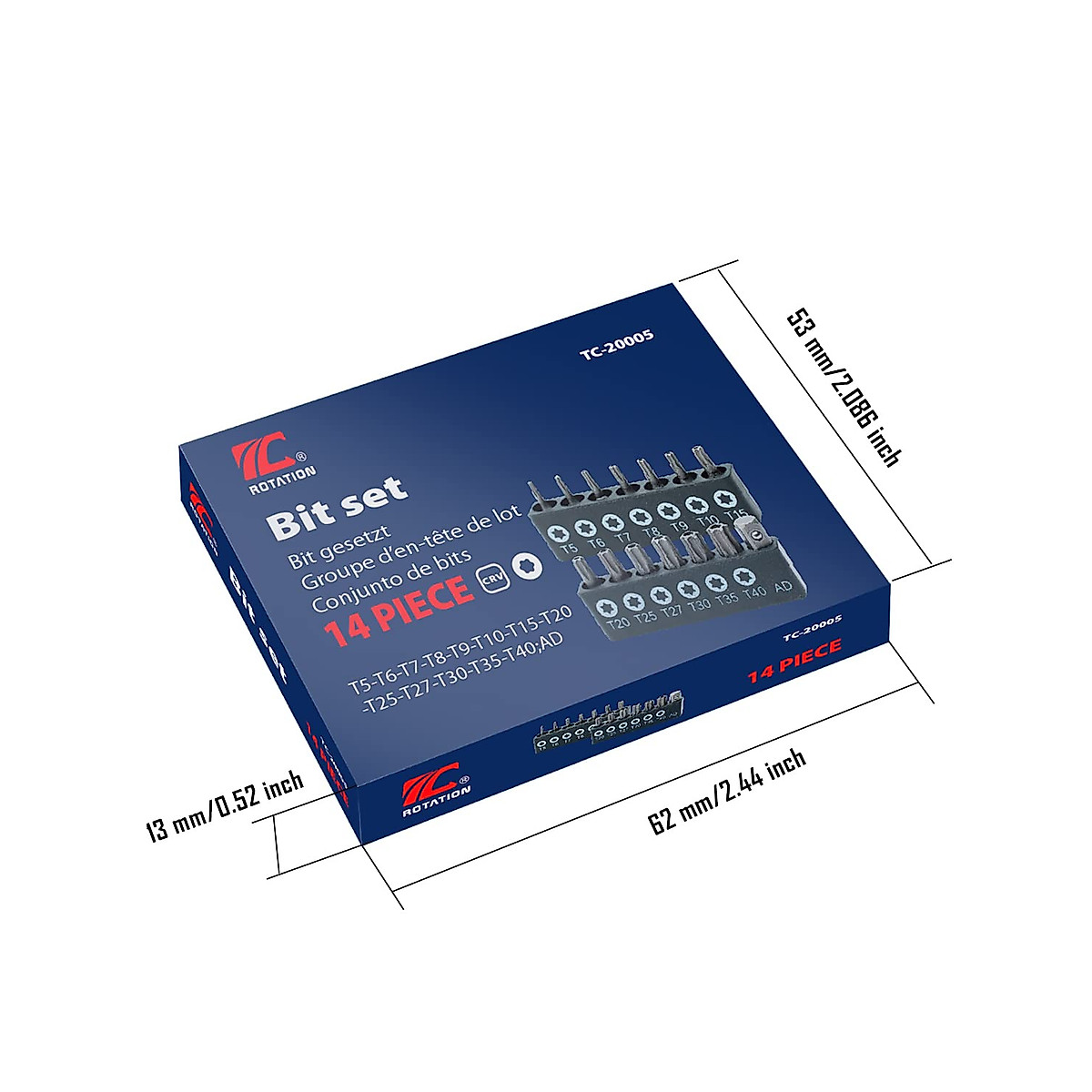 ROTATION 14-Piece Tamper Resistant Star Bits, Chrome Vanadium Steel, T5 - T40 Impact Grade Security Torx Bit Set, 1/4-inch Hex Shank