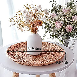 11inch Round Decor Rattan Centerpiece Tray for Candle Vase Holder Keys Remote Tray for Entryway Table Bread Serving Tray for Coffee Table Home Decor
