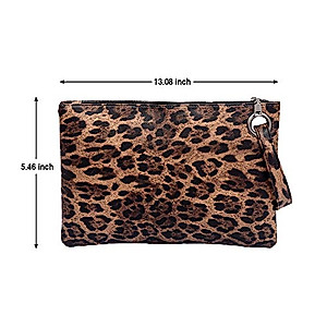 Womens Oversized Clutch Bag Purse Retro Leopard Envelope Evening Wristlet Handbag (Leopard)