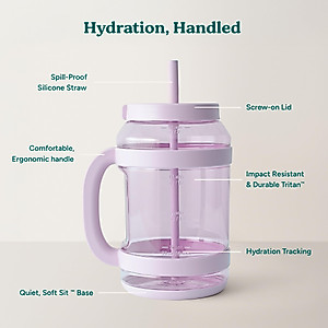 Reduce WaterDay 80 oz Water Jug with Time/Ounce Markings - Spill-Proof Straw, Durable Tritan - Big Water Bottle for Daily Hydration - Dishwasher Safe, Clear & Easy to Clean, Lilac Bud