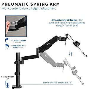 VIVO Universal Adjustable 10 to 15.6 inch Laptop Holder Desk Mount, Single Pneumatic Arm VESA Notebook Stand with C-clamp and Grommet Options, Black, STAND-V101L