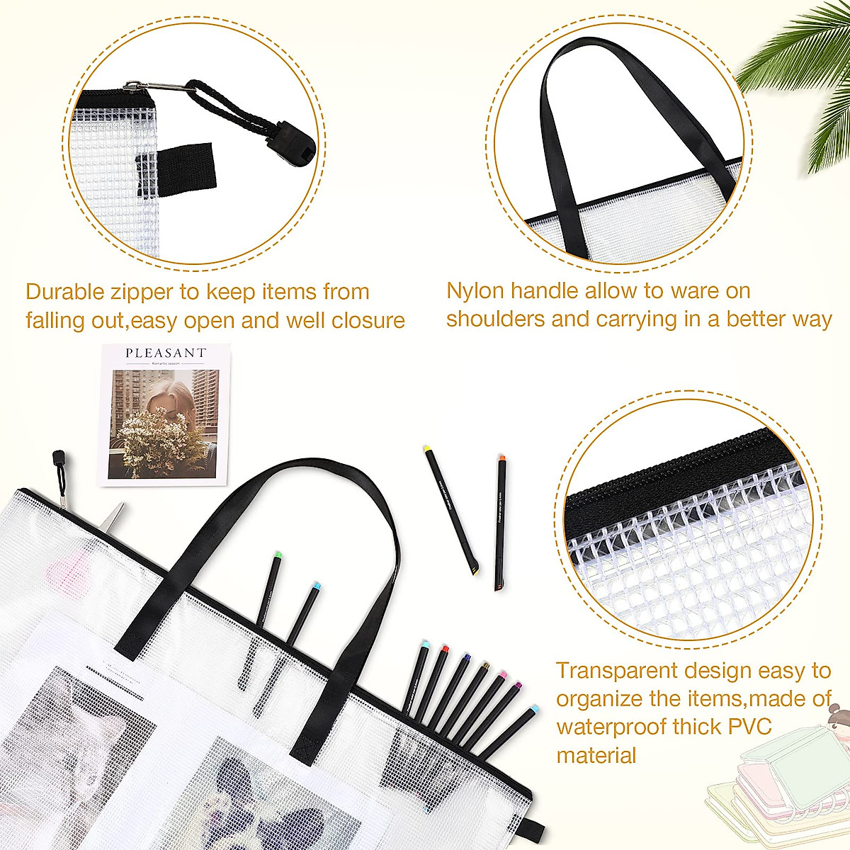 20 Pcs Art Portfolio Bag, 19'' x 25'' Clear Portfolio Folder for Artwork with Zipper and Handle A4 Pencil Bag 9'' x 13'' Plastic Mesh Zipper Pouch for Large Posters Artwork Bulletin Boards Painting