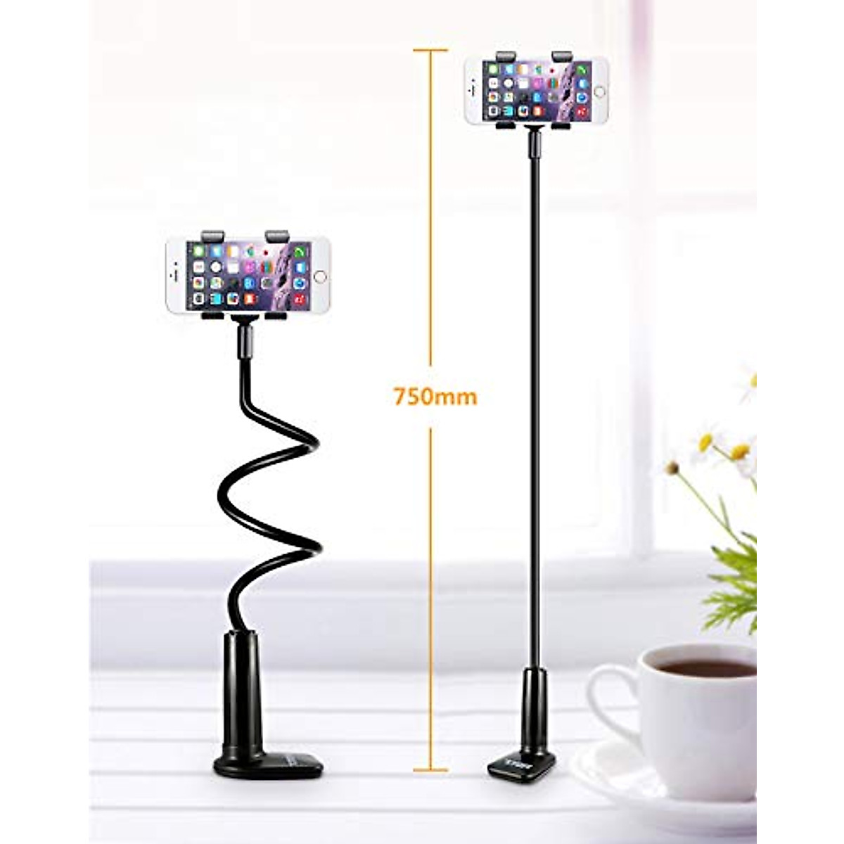 ZTON Universal Cell Phone Holder, Universal Mobile Phone Stand, Lazy Bracket, Flexible Long Arms Clip Mount for iPhone, LG, etc.in Office Bedroom Desktop.(Black)