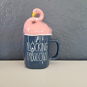 Rae Dunn Coffee Mugs with Decorative ceramic Lids, Flocking Fabulous/Pink/Navy
