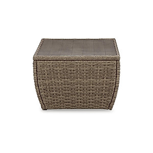 Signature Design by Ashley Sandy Bloom Casual Outdoor Resin Wicker Rectangular Coffee Table, Light Brown