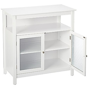 Kings Brand Furniture White Finish Wood Kitchen Storage Buffet Cabinet With Glass Doors