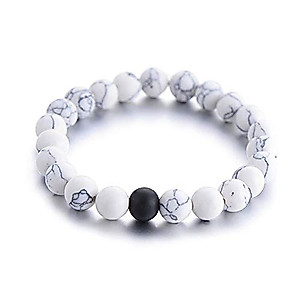Bayetss Men Women Lava Bracelet Beads Bracelet Bangle Stretch Stone Beads Bracelets Friendship Couples Gifts,Black and white
