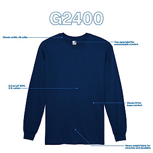 Gildan Men's Ultra Cotton Long Sleeve T-Shirt, Style G2400, Multipack, Navy (2-Pack), Large