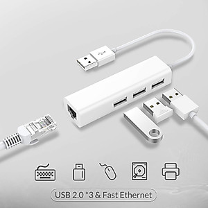 LENTION 3 USB Ports Hub with RJ45 LAN Adapter Laptop Ethernet Dock Network Extender Compatible MacBook Air/Pro (Previous Generation), Chromebook, Windows Laptop, More (CB-USB-HUB-WHI)