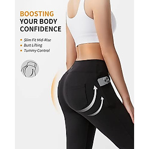 CAMBIVO Flare Yoga Pants for Women High Waist, Bootcut Workout Stretch Leggings with Pockets & Tummy Control, Non-See-Through Black