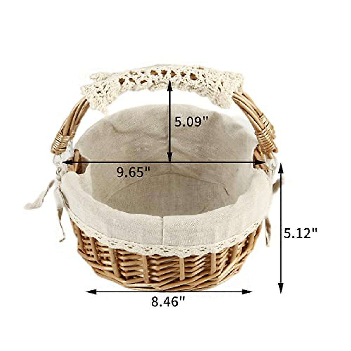 Wicker Basket with Handles, Woven Willow Storage Basket for Picnic,Decoration,Gift,Wedding (Beige Lace)