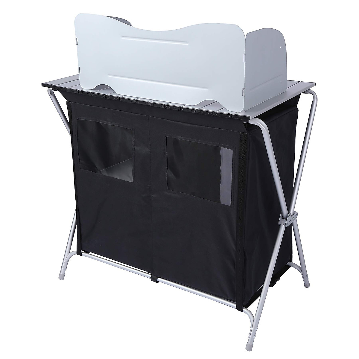 REDCAMP Aluminum Camping Table with Roll Up Table Top and Storage, Portable Folding Outdoor Grill Table for Picnic BBQ Cooking, Silver