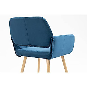 EEBUIHUI Modern Dining Room Living Room Accent Arm Chairs Club Guest with Solid Wood Legs Velet Fabric Upholstered Side Dining Chair for Living Room Dining Room Kitchen (Blue)