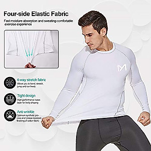MEETYOO Men's Compression Long Sleeve Athletic Workout Shirt, White, Medium
