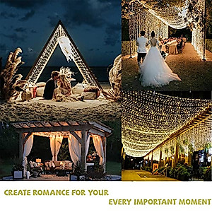 Eueasy Gazebo Lights Outdoor, 8ftx8ft Plug in Holiday Chandelier Fairy Lights 240 LED 8 Lighting Modes, Waterproof Curtain Lights for Gazebo, Party, Window, Garden (Warm White)