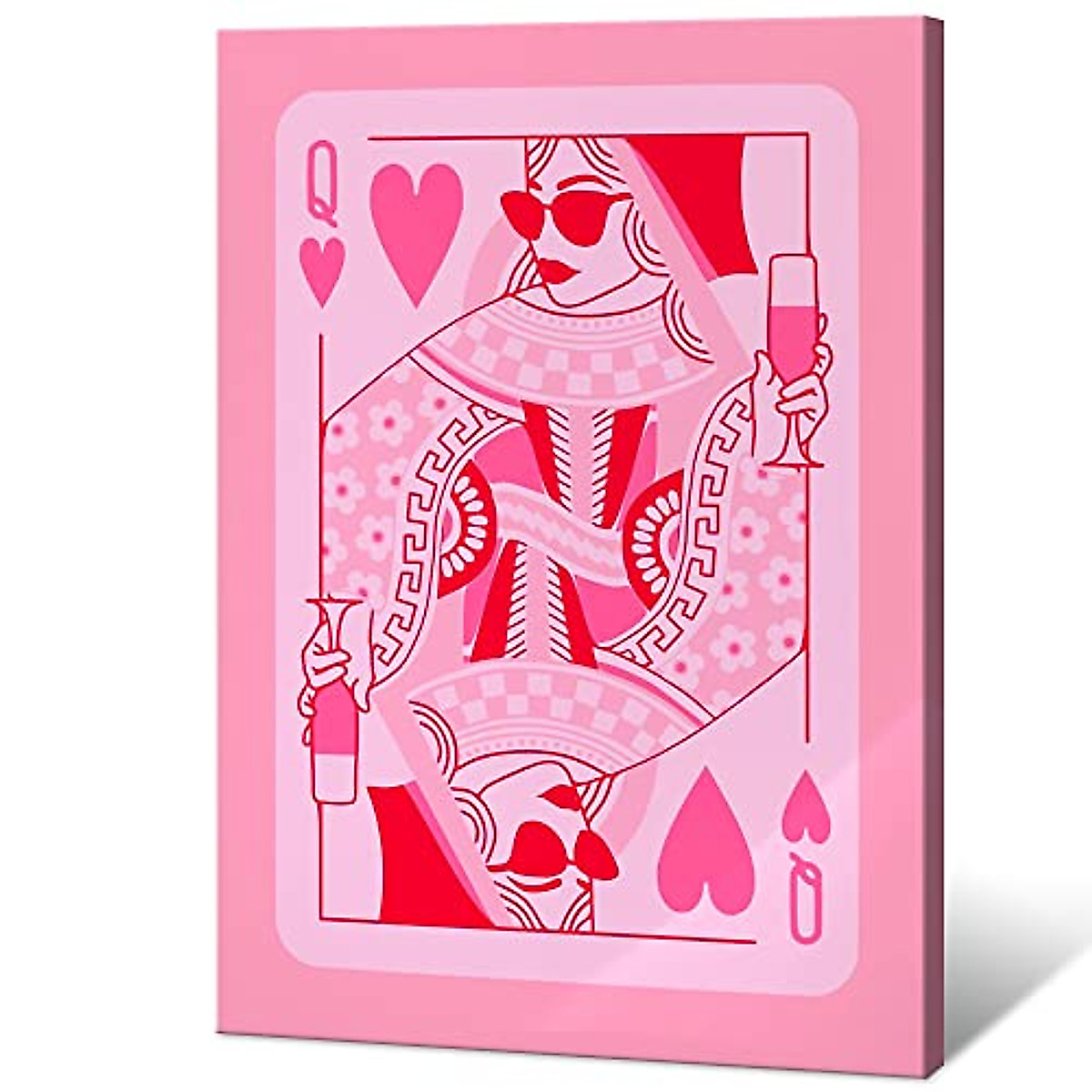 HEMOLAL pink Queen of Hearts poker aesthetic posters funny preppy playing card canvas wall art game room prints painting retro trendy modern wall decor for teen girl bedroom dorm 12x16in unframed
