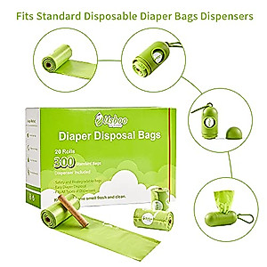 Disposable Diaper Bags for Baby, 20 Refill Rolls/300 Bags Waste Bags with Dispenser, Convenient and Quick Diaper Disposal, Unscented