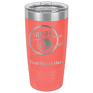 LaserGram 20oz Vacuum Insulated Tumbler Mug, Sushi, Personalized Engraving Included (Coral)