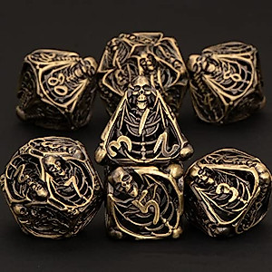 DND Dice Set Polyhedral Hollow D&D Dice Set for Games Dungeons and Dragons Role Playing Games ZHOORQI 7Pcs Skull Metal Dices MTG Pathfinder DND Collection Gifts (Skull-Bronze)