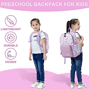 VASCHY Kids backpacks Girls, Cute Lightweight Water Resistant Toddler Kindergarten Preschool Backpack Purple Dinosaurs Purple Dinosaurs