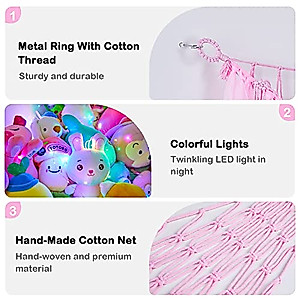 Unicorn Castle Stuffed Animals Hammock Net Kids Toy Storage With Led Light Stuffed Animals Holder Coner Hanging Toy Organizer For Nursery Kids Cute Room Decor