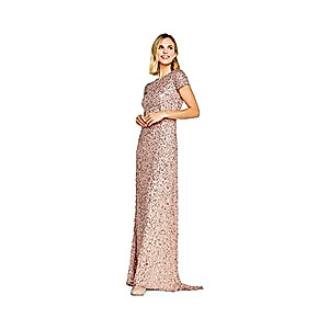 Adrianna Papell Women's Short-Sleeve All Over Sequin Gown, Rosegold, 10